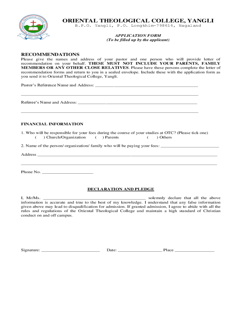 Fillable Online Oriental Theological SeminaryBeing Tranformed to Transform Fax Email Print ...