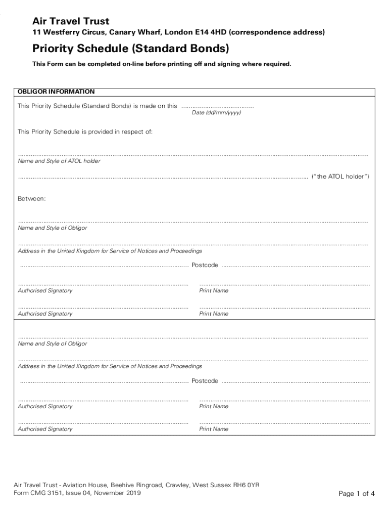 Fillable Online CPG3051: Air Travel Trust - Standard Bond Form Fax ...
