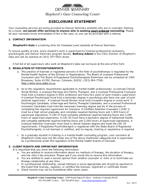 Fillable Online Shepherd's Gate Counseling Center - DISCLOSURE ...