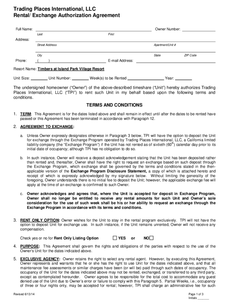 Fillable Online Trading Places International - Timeshare Exchanges Made ...