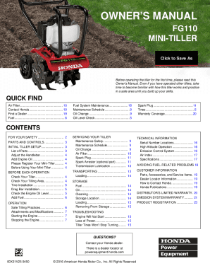 Fillable Online Honda FG110 Mini Tiller Set Up and Use - YouTube Fax ...