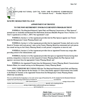 Fillable Online M-NCPPC RESOLUTION NO. 23-15 APPOINTMENT OF TRUSTEE ...