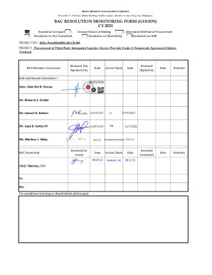 Fillable Online BAC RESOLUTION MONITORING FORM (GOODS) CY 2021 Fax ...