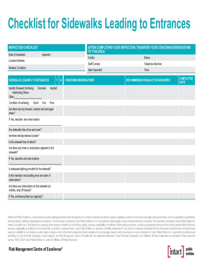 Fillable Online Fillable Online Sidewalk Inspection Checklist Fax Email ...