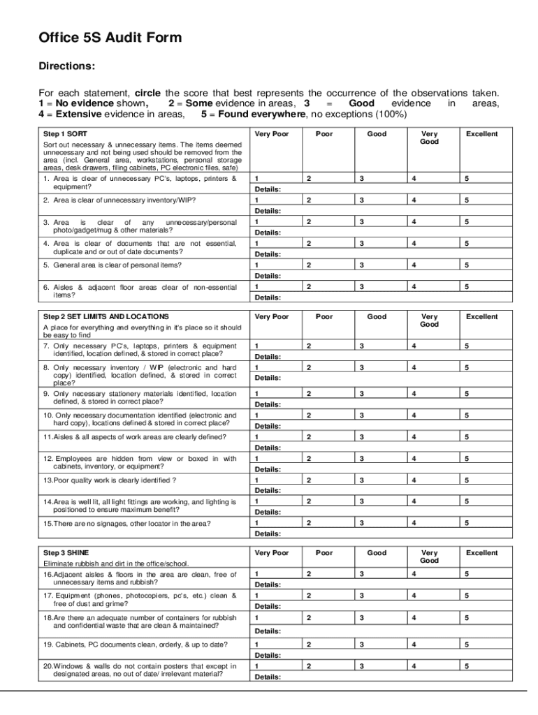 Fillable Online Office 5S Audit Form Fax Email Print - pdfFiller