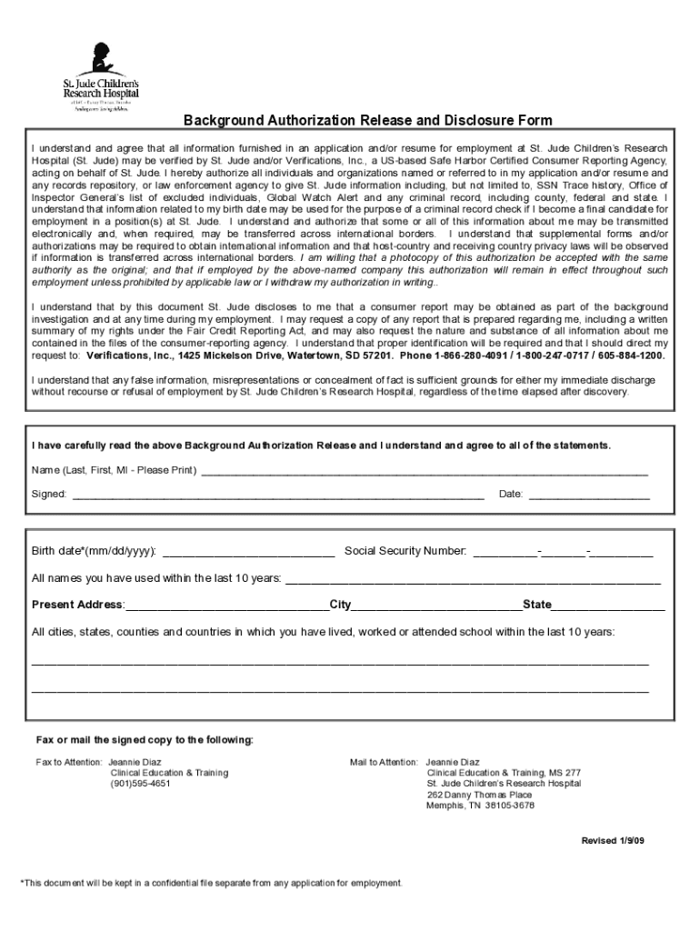 Fillable Online Background Authorization Release and Disclosure Form Fax Email Print - pdfFiller