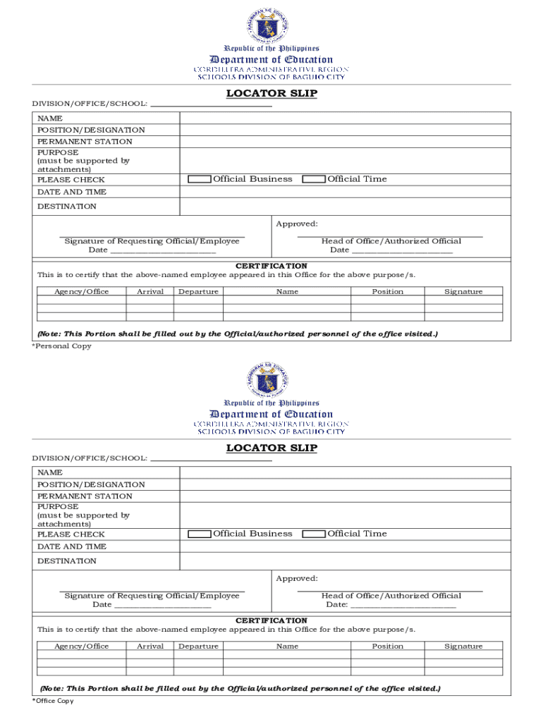 Fillable Online LOCATOR SLIP.docx - ANNEX B Republic of the ... Fax ...