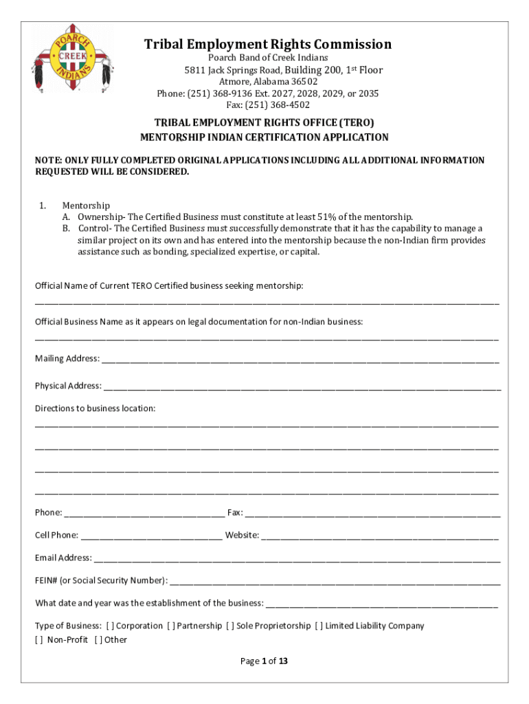 Fillable Online TERO Business Specialist. Mentorship Application (R&R ...