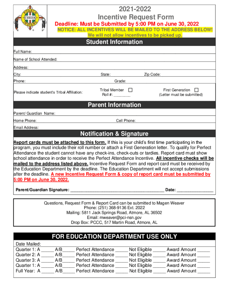 Fillable Online 2021-2022 Incentive Request Form Fax Email Print - pdfFiller