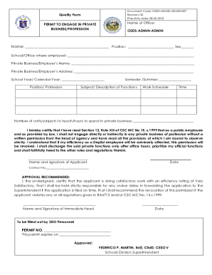 Fillable Online PERMIT TO ENGAGE IN PRIVATE BUSINESS/PROFESSION Fax ...