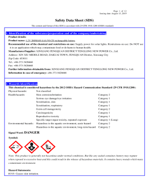 Fillable Online The content and format of this SDS is accordant with 29 ...