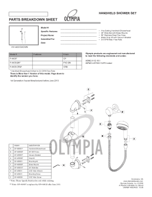 Fillable Online PARTS BREAKDOWN SHEET - Handheld Shower Set Fax Email ...