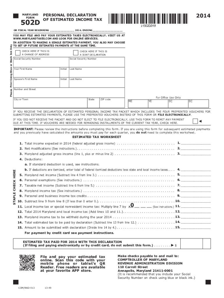 Fillable Online 11 Maryland Forms 502d - Free to Edit, Download & Print ...