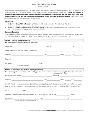 Fillable Online EMPLOYMENT VERIFICATION - Form 9110WI-A Fax Email Print ...