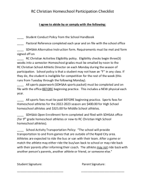 Fillable Online RC Christian Homeschool Participation Checklist Fax ...