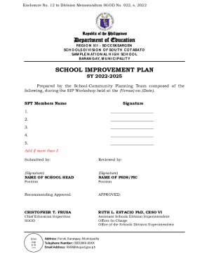 Fillable Online Department of Education SCHOOL IMPROVEMENT PLAN Fax ...