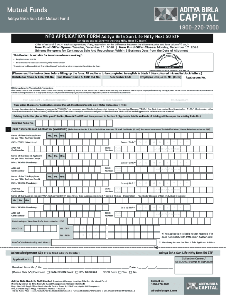 Fillable Online Aditya Birla Sun Life Nifty Next 50 Index Fund - Direct Plan Fax Email Print ...