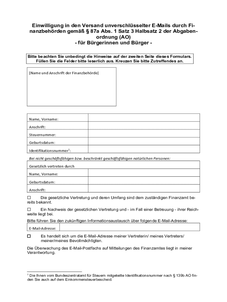 Ausfüllbar Online 201112 Vordruck Einwilligung in unverschlsselte ...