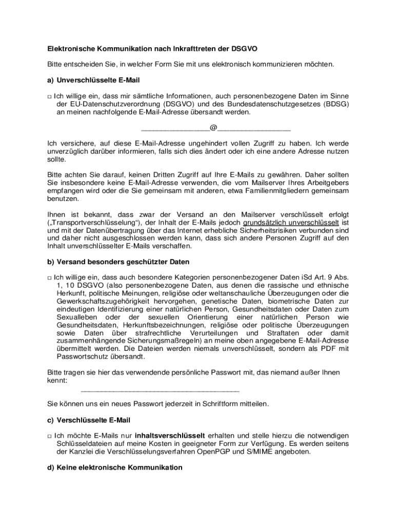 Ausfüllbar Online Einwilligung in den Versand unverschlsselter E-Mails ...