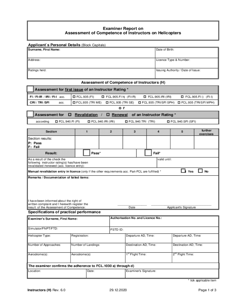 Fillable Online FI(H) flight instructor certificate assessment of ...