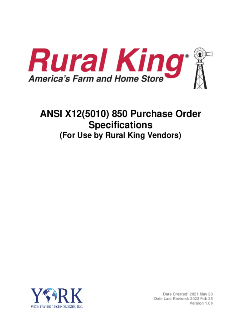 Fillable Online ANSI X12(5010) 850 Purchase Order Specifications Fax Email Print - pdfFiller