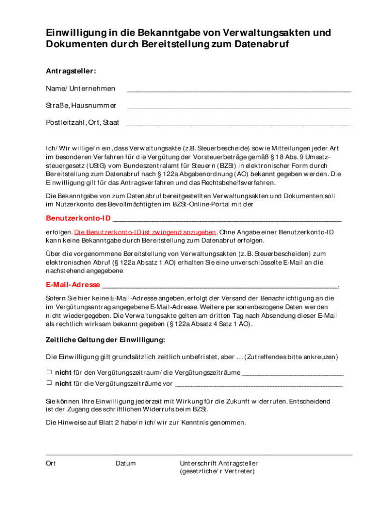 Ausfüllbar Online Einwilligung in die Bekanntgabe von Verwaltungsakten ...
