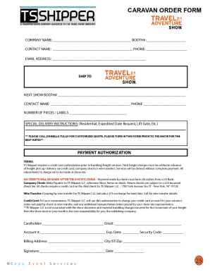 Fillable Online 25 CARAVAN ORDER FORM Fax Email Print - pdfFiller