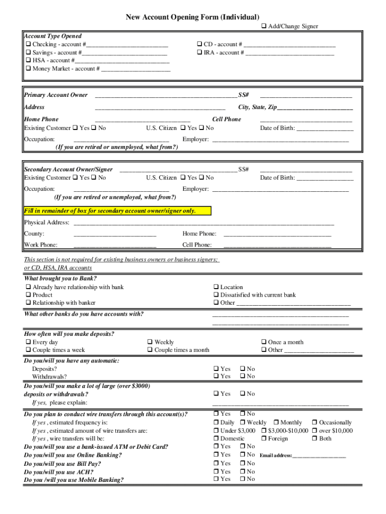Fillable Online New Account Opening Form (Individual) Fax Email Print - pdfFiller