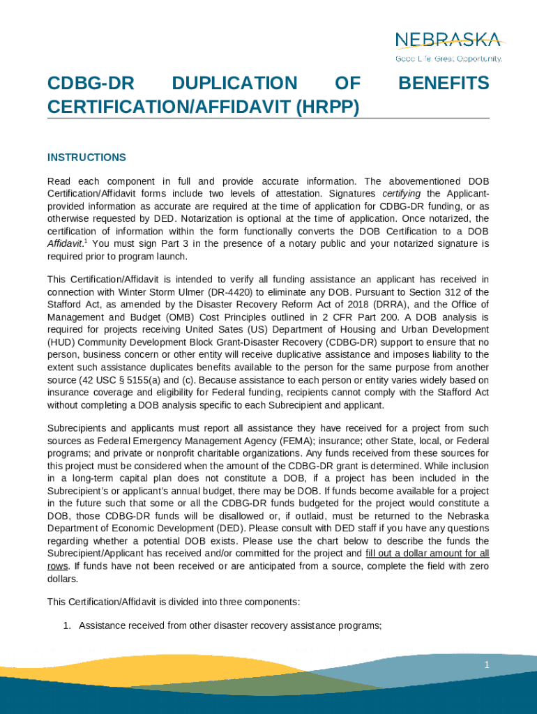 CDBG-DR DOB Certification-Affidavit (Planning-HRPP) - opportunity ...