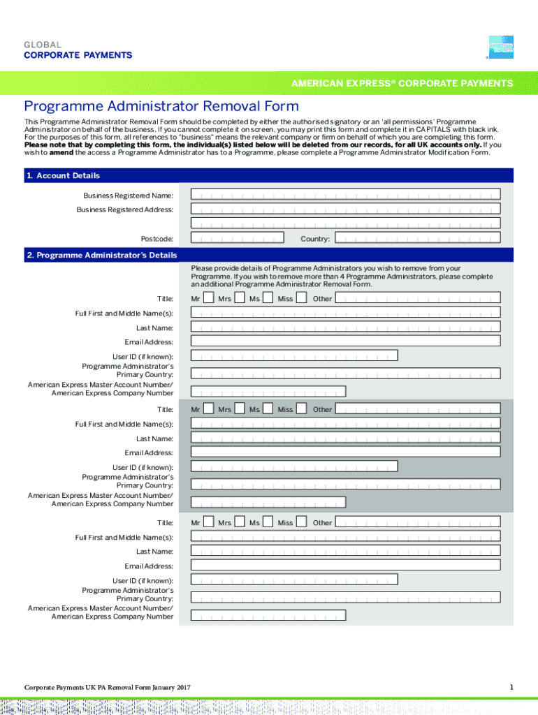 Fillable Online Programme Administrator Removal Form Fax Email Print - pdfFiller