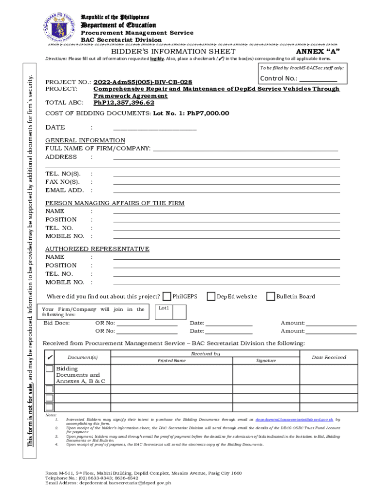 Fillable Online Bidder's Information Sheet AnneX A Fax Email Print - pdfFiller
