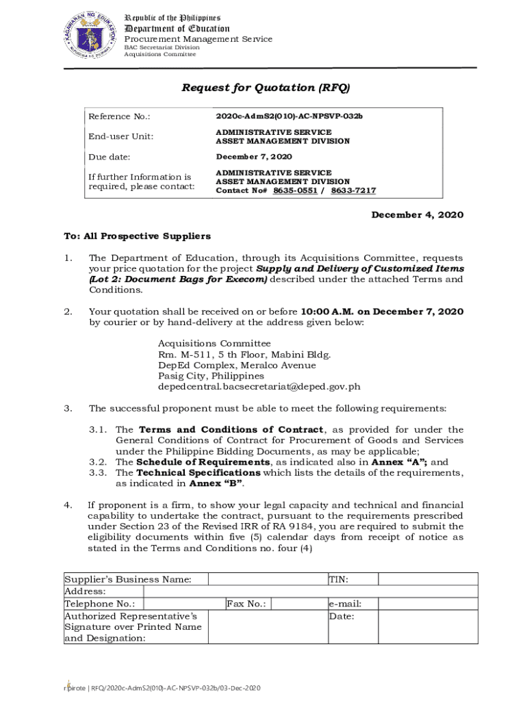 Fillable Online DepEd Central BAC Secretariat In ActionPasig Fax Email ...