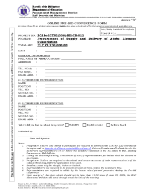 Fillable Online Annex B ONLINE PRE-BID CONFERENCE FORM Fax Email Print ...