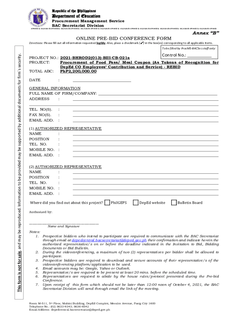 Fillable Online PHILIPPINE BIDDING DOCUMENTS Procurement of Food ...