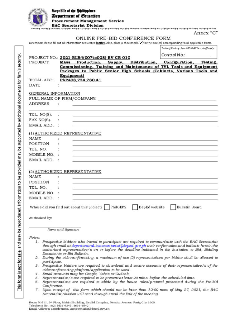 Fillable Online Annex C ONLINE PRE-BID CONFERENCE FORM Fax Email Print - pdfFiller