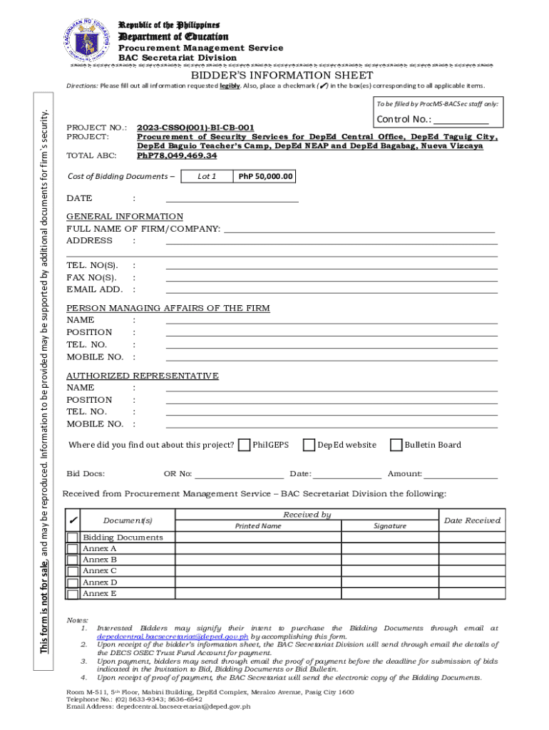 Fillable Online Procurement of Security Services for DepEd Central ... Fillable Online Procurement of Security Services for DepEd Central ...