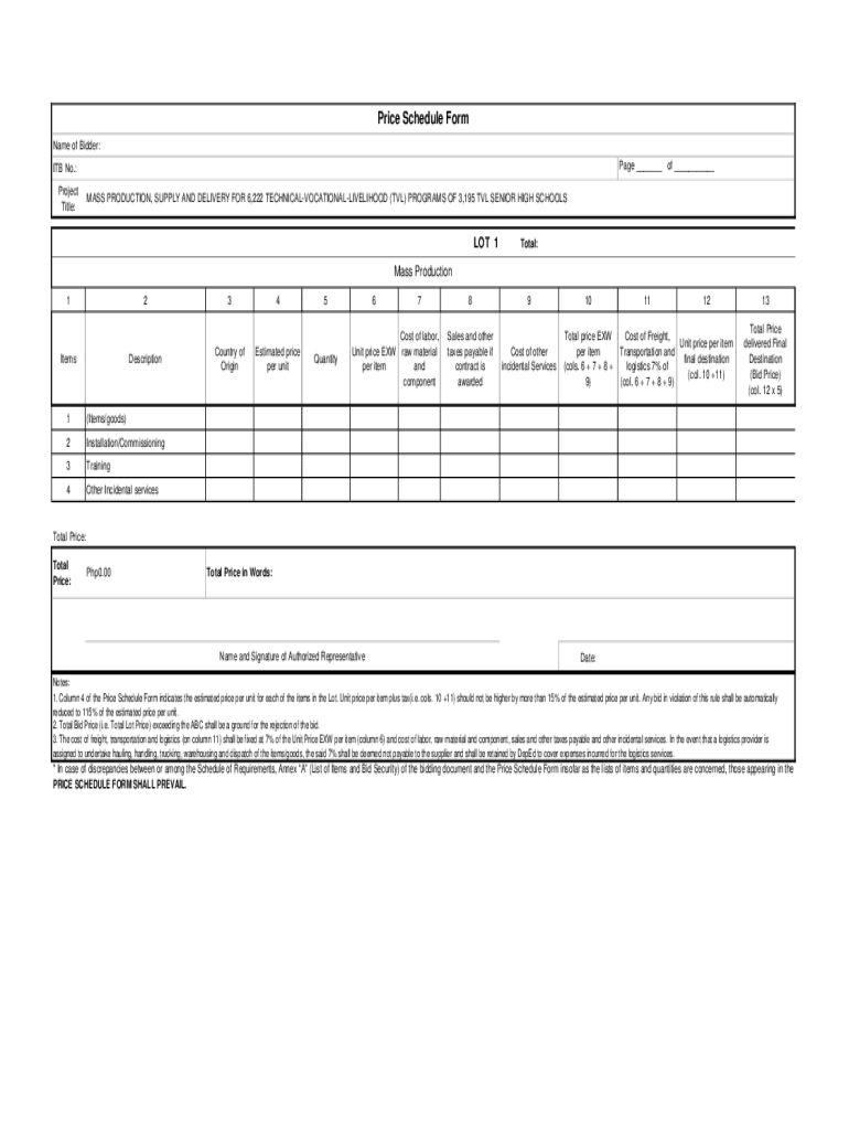Fillable Online INVITATION TO BID: No. ITB/2022/041 FOR SUPPLY AND ... Fax Email Print - pdfFiller
