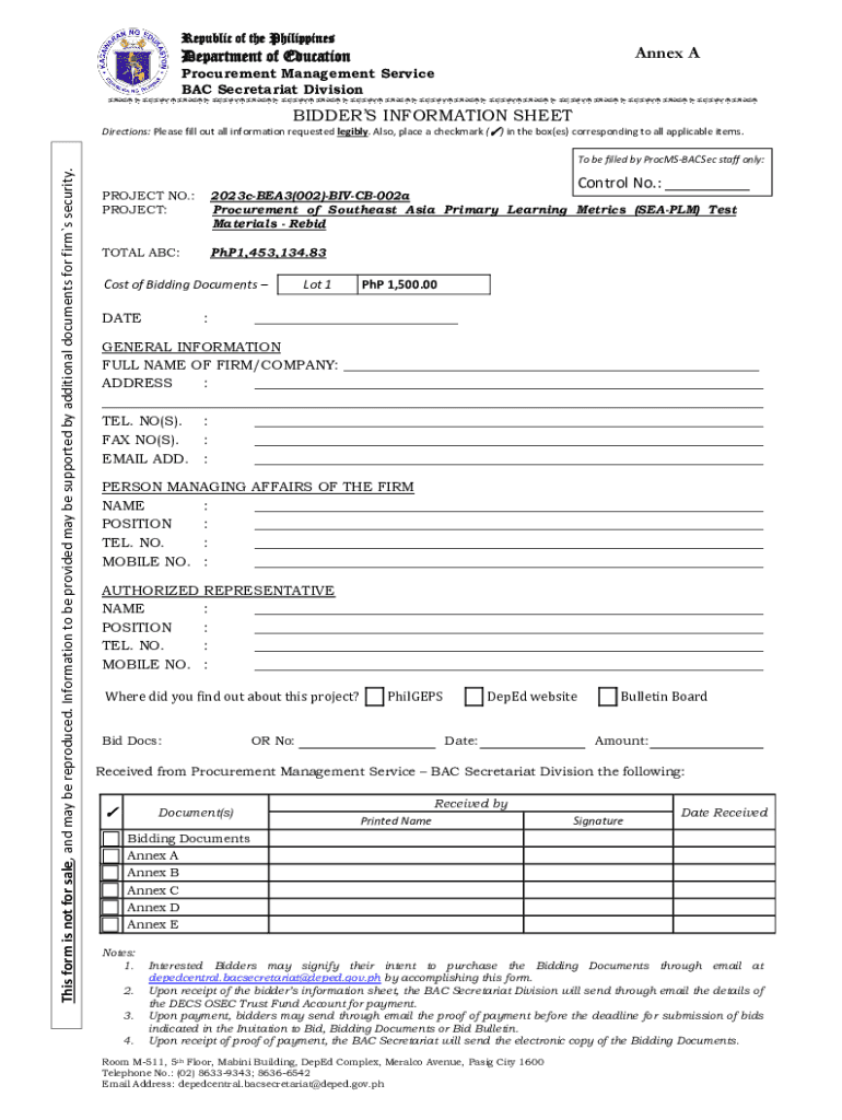 Fillable Online Procurement of Southeast Asia Primary Learning Metrics ...