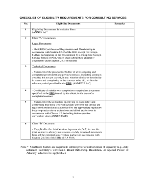Fillable Online checklist of eligibility requirements for consulting ...