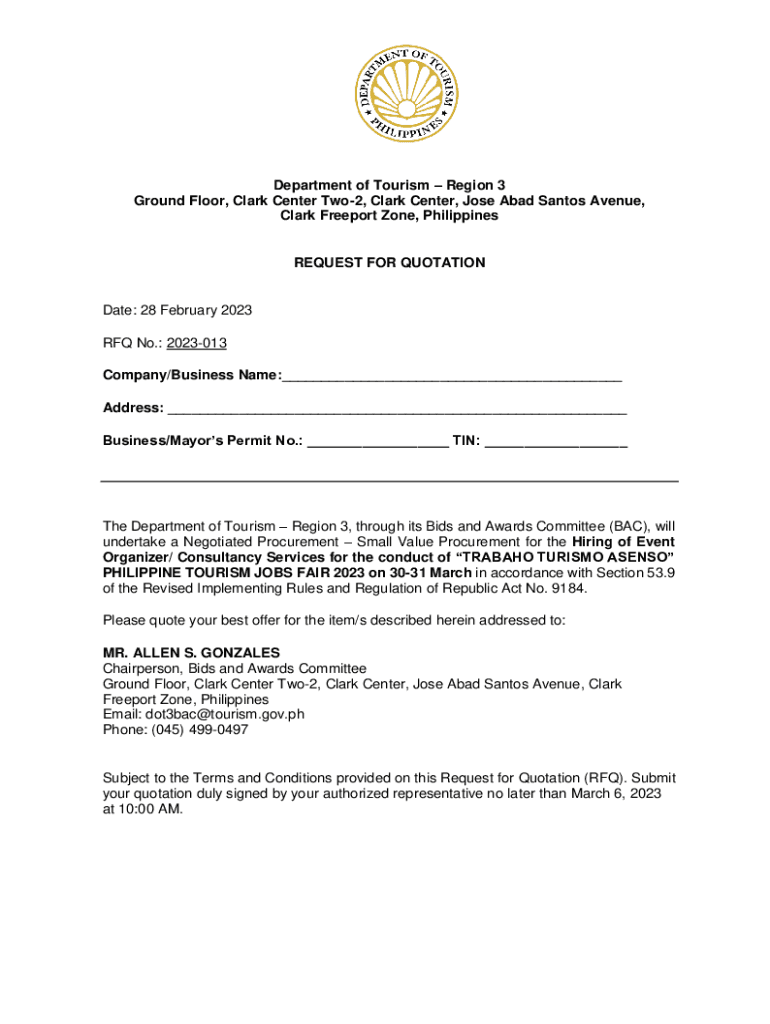 Fillable Online undertake a Negotiated Procurement Small Value Procurement for the Hiring of ...