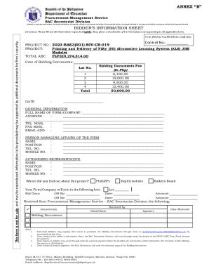 Fillable Online Annex B Bidder's Information Sheet Fax Email Print - pdfFiller