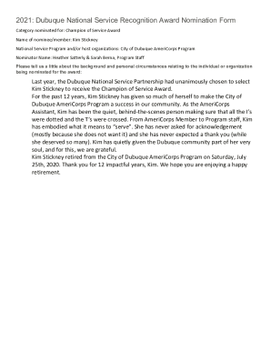 Fillable Online 2021: Dubuque National Service Recognition Award Nomination Form Fax Email Print ...