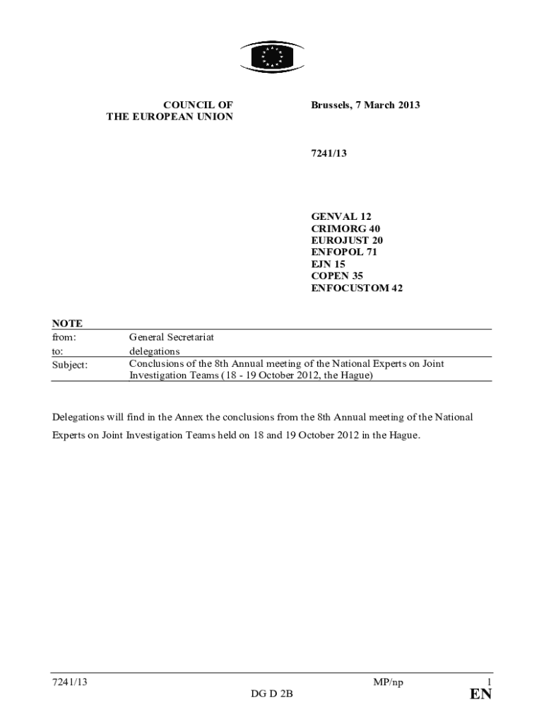 Fillable Online 7241/13 MP/np 1 DG D 2B COUNCIL OF THE EUROPEAN UNION ... Fax Email Print ...