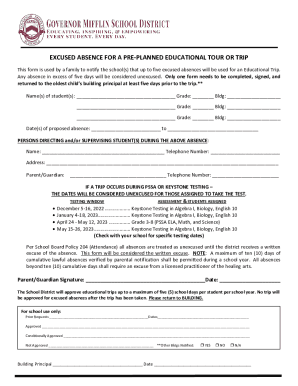 Fillable Online EXCUSED ABSENCE FOR A PRE-PLANNED EDUCATIONAL ... Fax ...