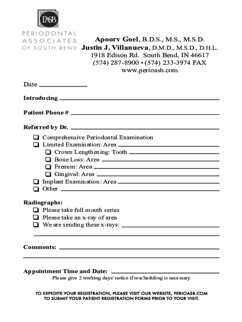 Fillable Online Perio Assoc. SB - Referral Form Fax Email Print - pdfFiller