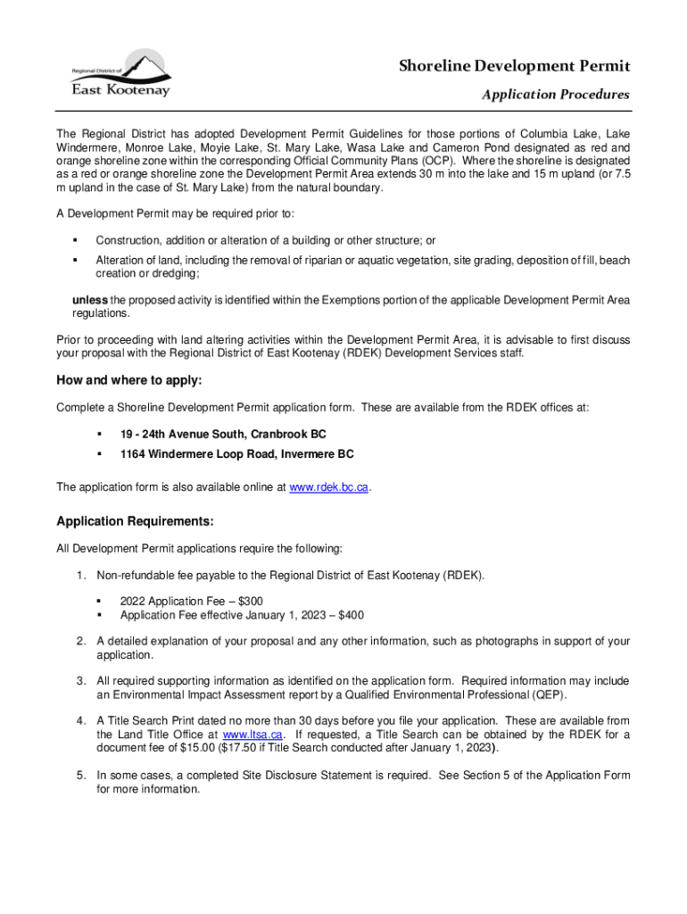 Fillable Online Development Permit Area - Procedures and Application ...