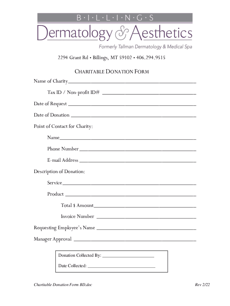 Fillable Online CHARITABLE DONATION FORM Fax Email Print - pdfFiller