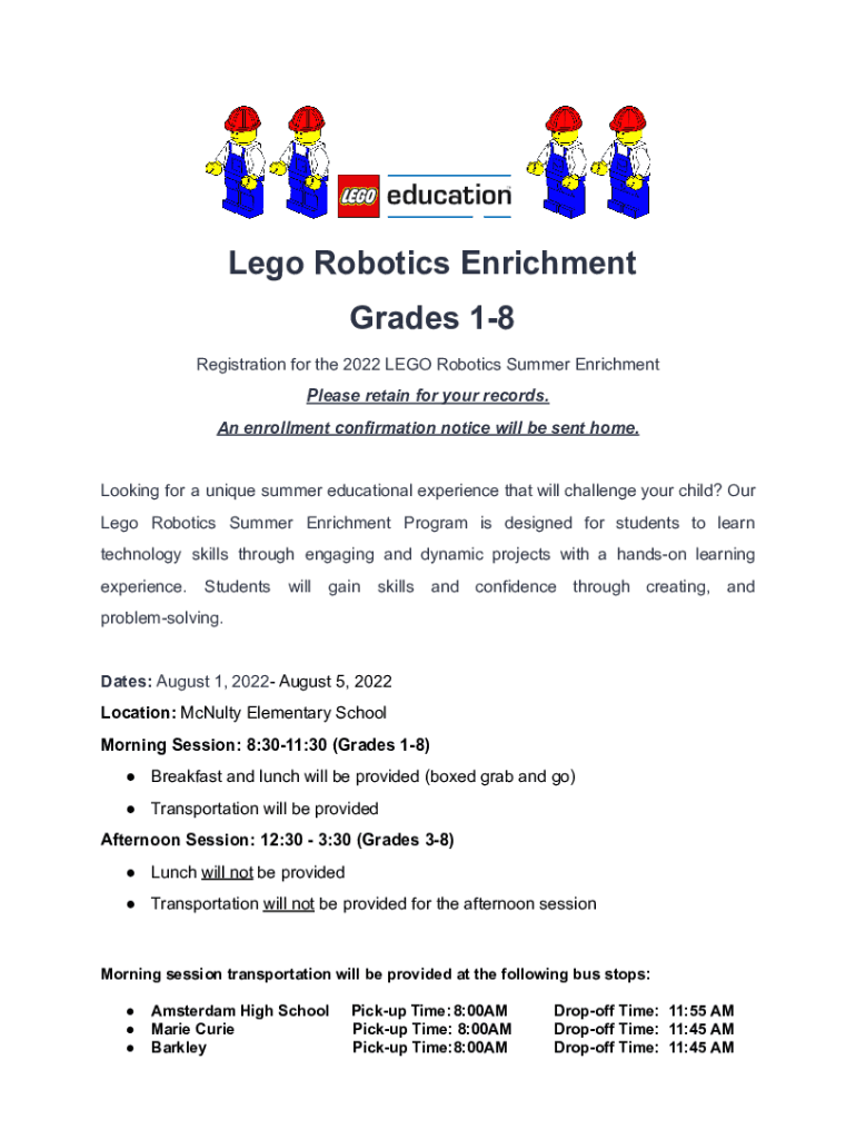 Fillable Online Lego Robotics Enrichment Registration Information Fax ...