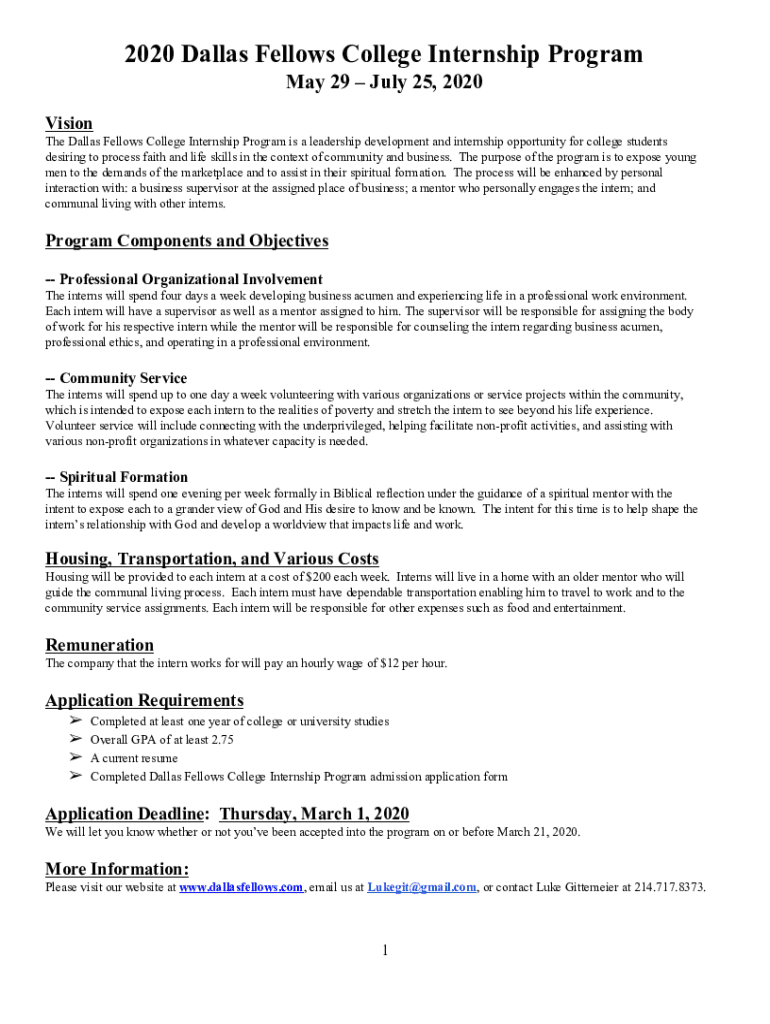Fillable Online Mayor's Intern Fellows Program - Dallas City News Fax ...