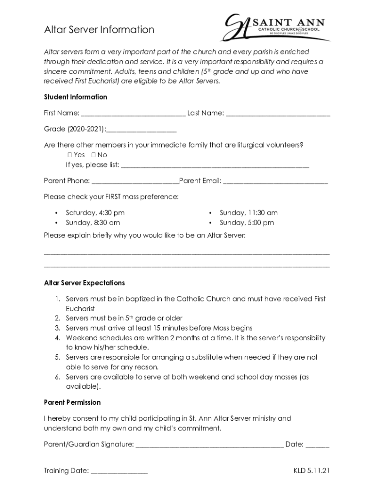 Fillable Online New and Renew Altar Server Application - Jotformpro Fax ...